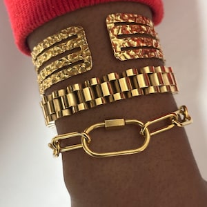 Stacked Bangle Bracelet, Stainless Steel Gold Plated Bracelet, Unisex ...