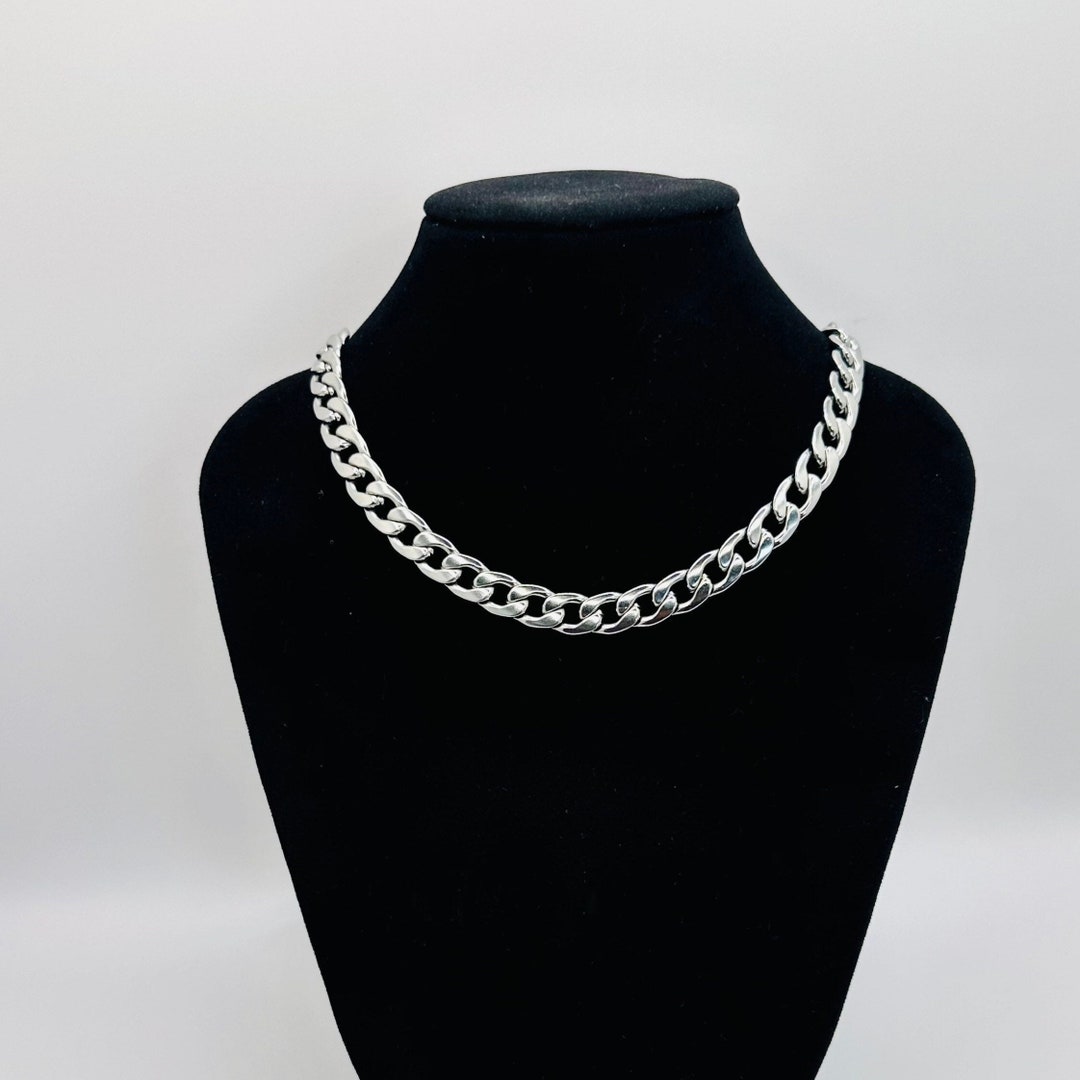 Chunky Mens 10mm Silver Curb Chain Necklace, Women Thick Choker ...