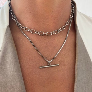 Toggle Bar Pendant Chain Necklace, T Bar Stacking 2 Layer Necklace ...