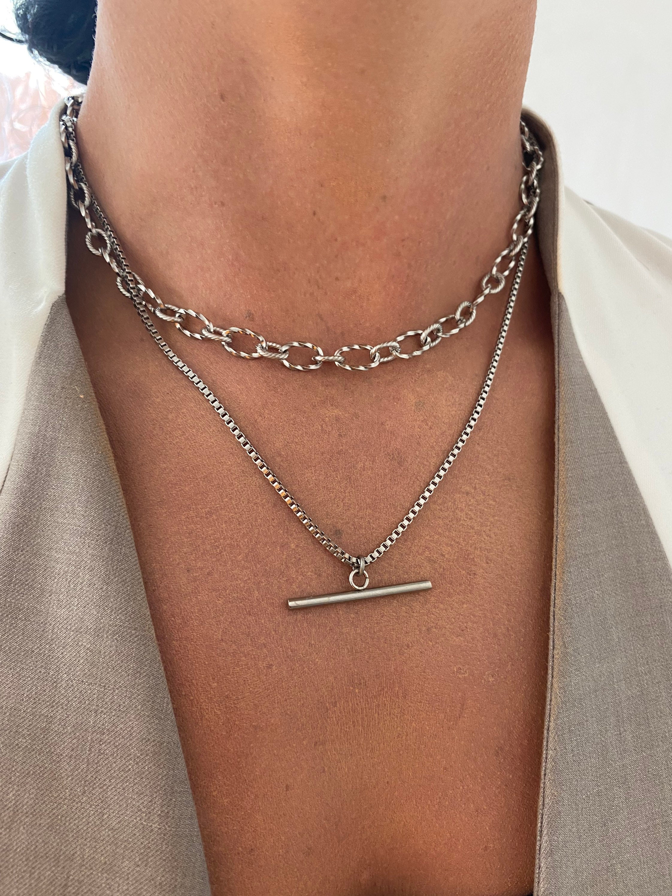 Toggle Bar Pendant Chain Necklace T Bar Stacking 2 Layer - Etsy UK