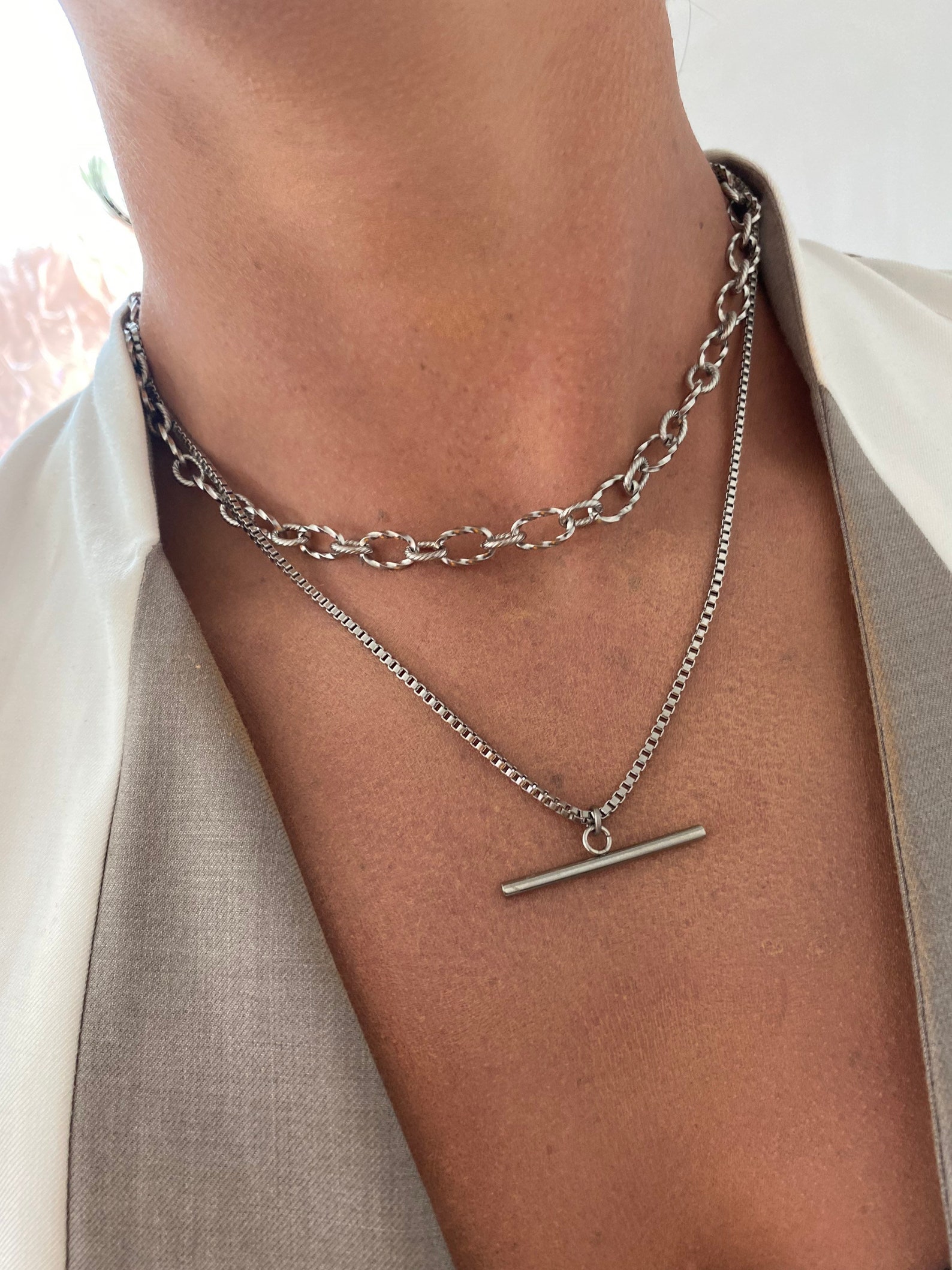 Toggle Bar Pendant Chain Necklace T Bar Stacking 2 Layer - Etsy UK
