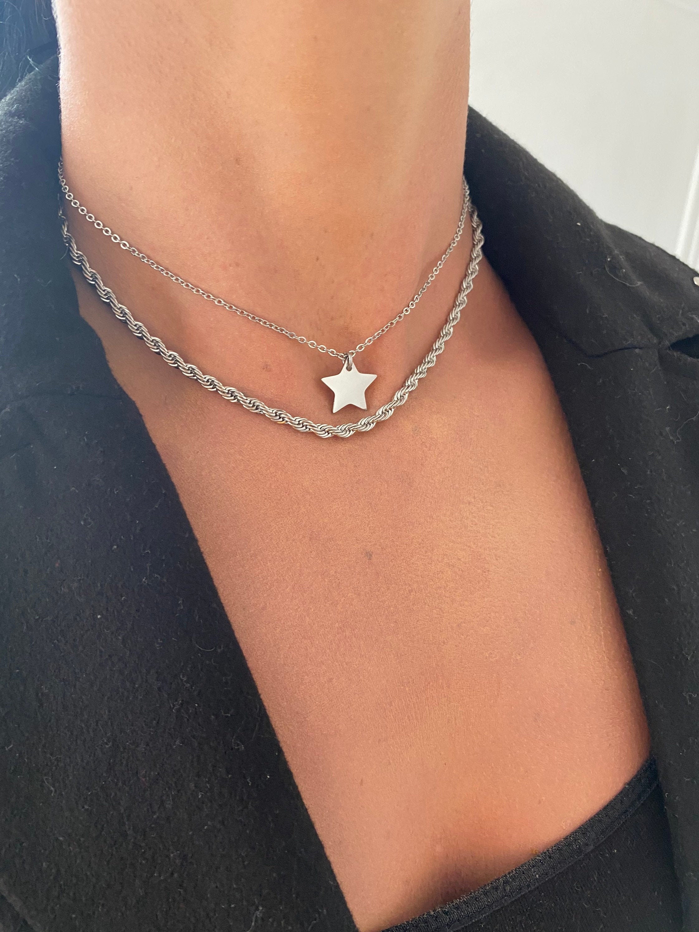 Silver Star Pendant Necklace Gold Twist Rope Chain Necklace | Etsy