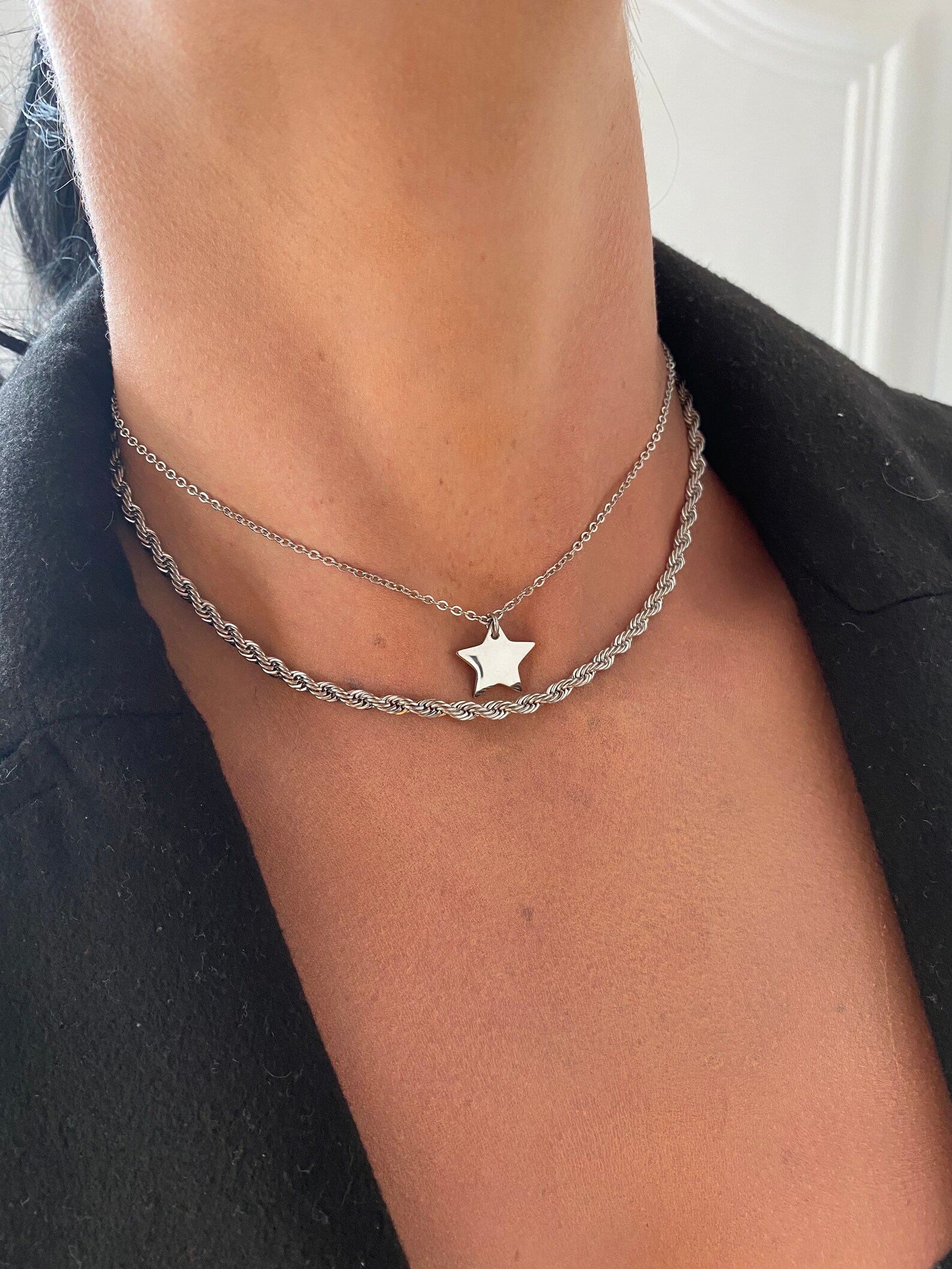 Silver Star Pendant Necklace Gold Twist Rope Chain Necklace | Etsy
