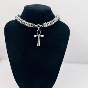 Ankh Cross Pendant Box Weave Chainmail Choker Necklace, Egyptian ...