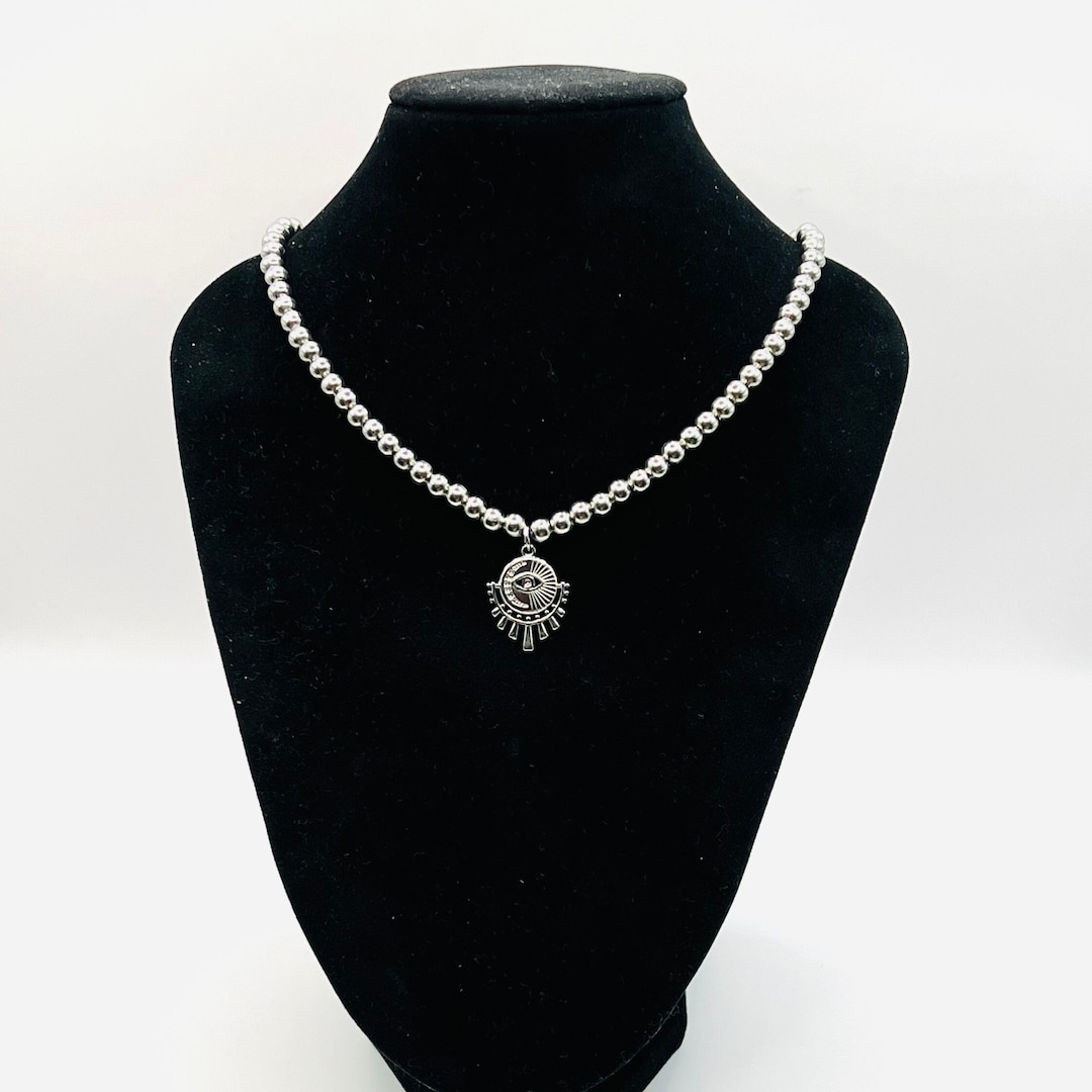 Evil Eye Drop Pendant Necklace, Bead Ball Chain Necklace, Stainless ...