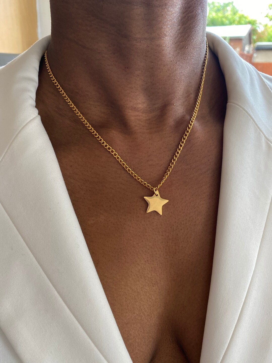 Gold Star Pendant Necklace Curb Chain Necklace Star Charm - Etsy