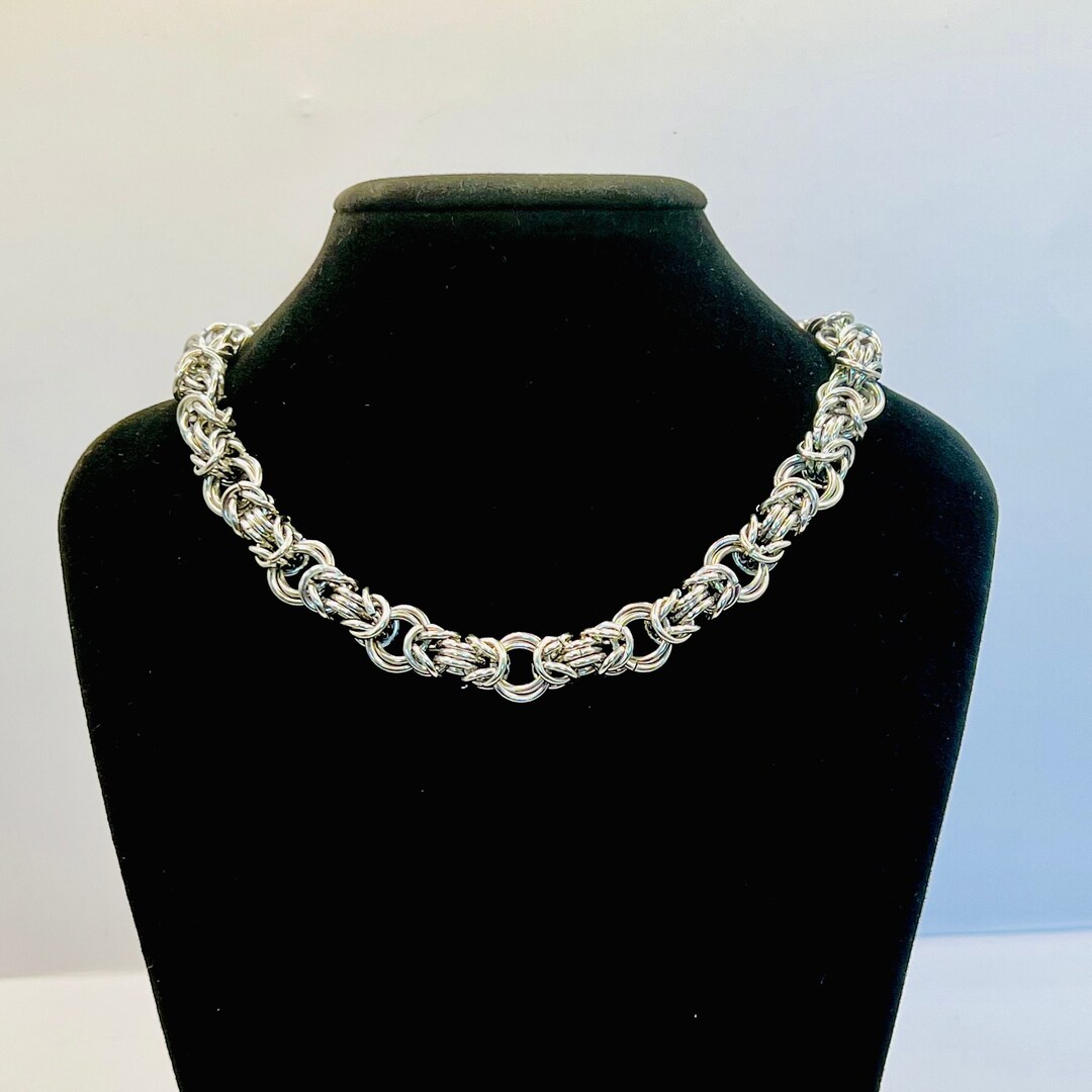 Chunky Mobius Byzantine Necklace, Chainmail Spiral Necklace, Stainless ...