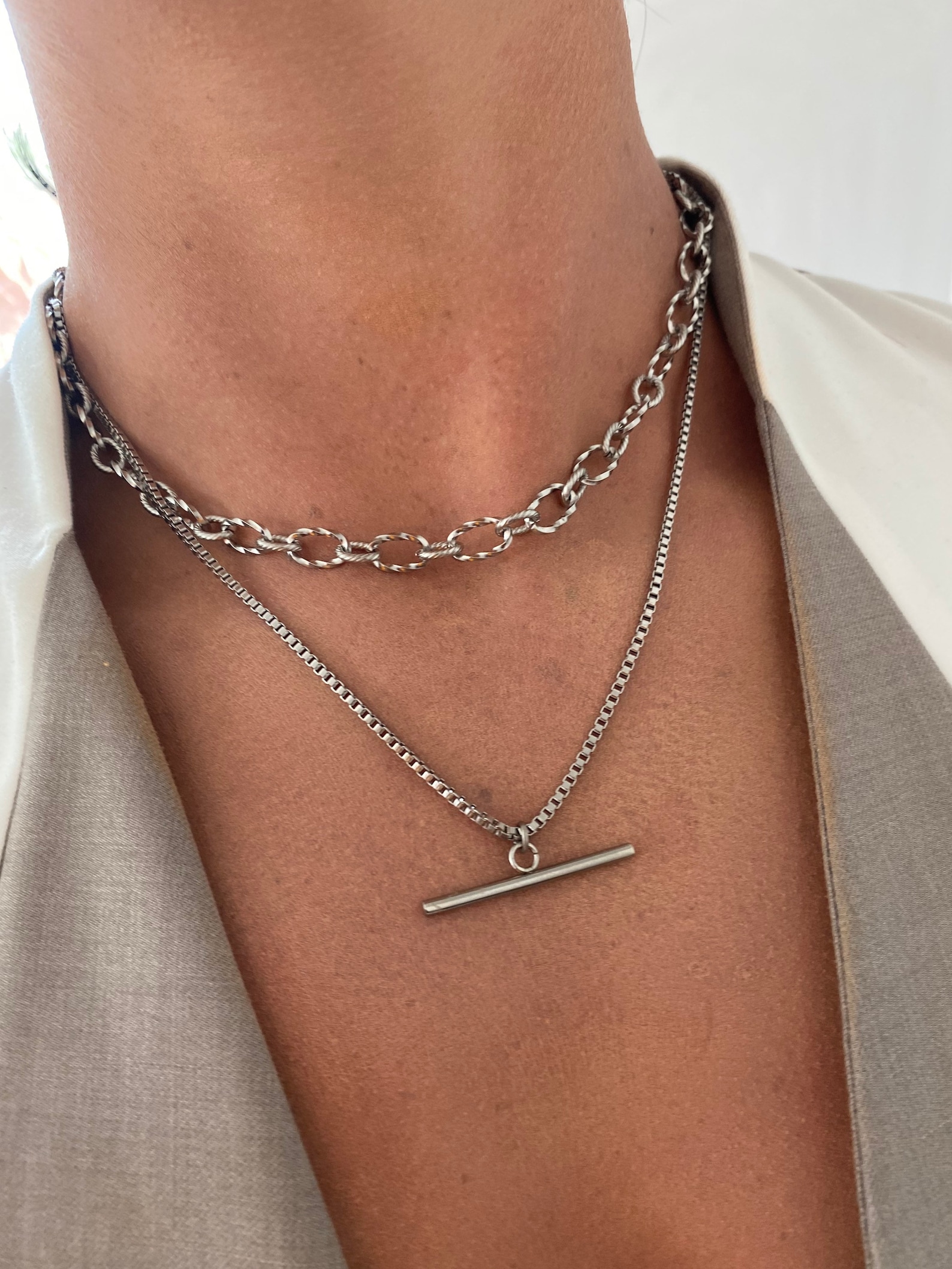 Toggle Bar Pendant Chain Necklace T Bar Stacking 2 Layer - Etsy UK