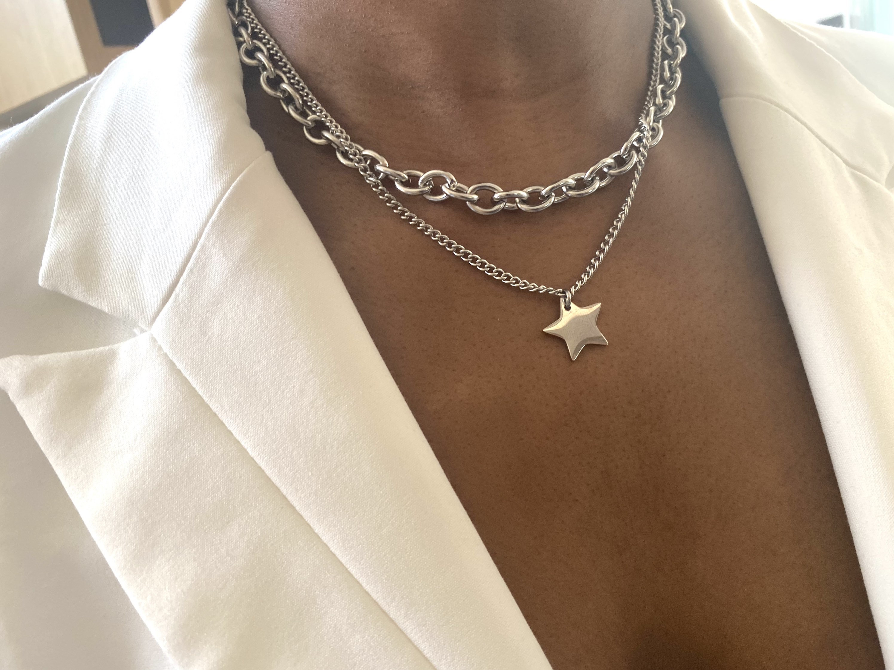 Chunky Star Chain Necklace Stainless Steel Layered Choker | Etsy