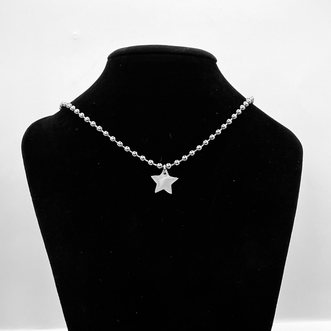 Bead Ball Chain Necklace, Star Necklace, Ball Necklace, Star Chain ...
