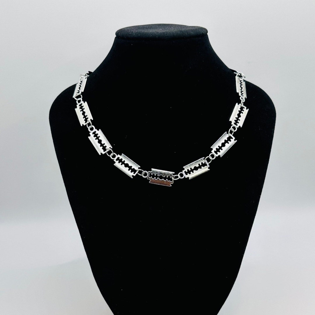 Razor Blade Gothic Choker Necklace, Stainless Steel Rock Biker Necklace ...