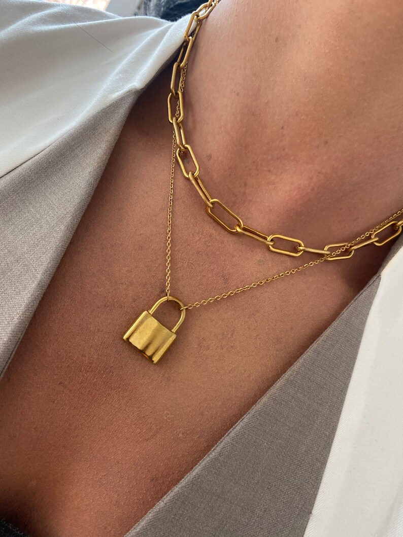 Padlock Necklace Chunky Paperclip Chain Necklace Love Lock - Etsy