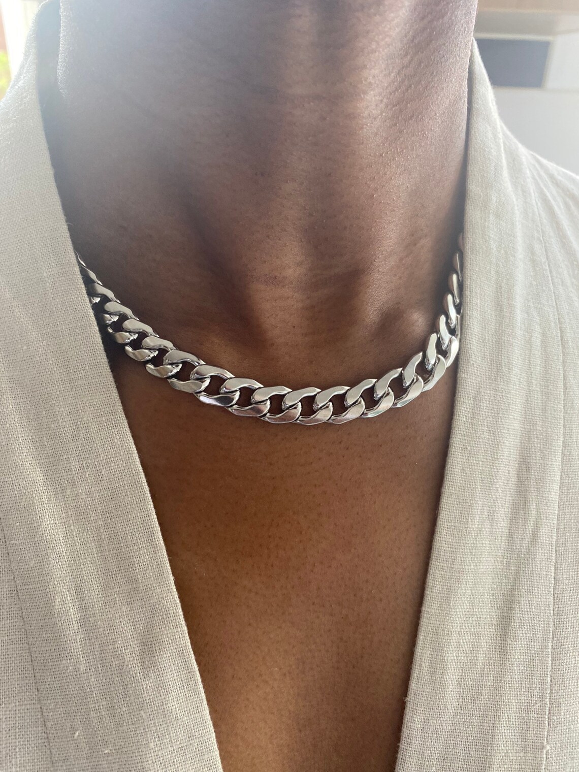 Chunky Mens 10mm Silver Curb Chain Necklace Women Thick - Etsy