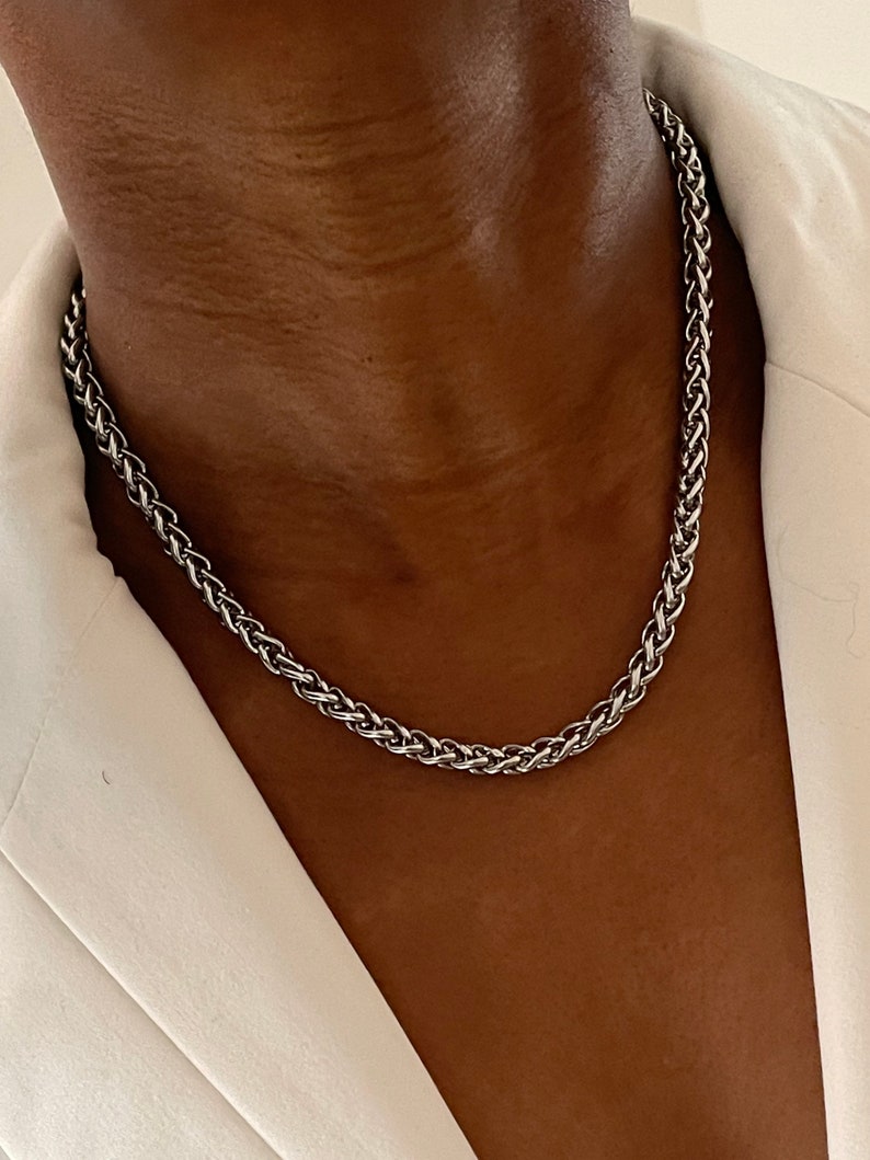 Braided Wheat Rope Chain Necklace Stainless Steel Men Spiga | Etsy