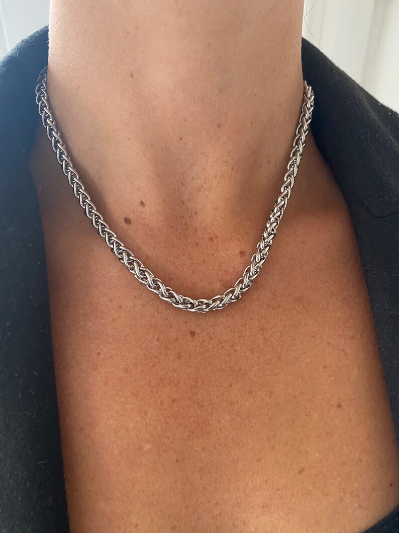 Braided Wheat Rope Chain Necklace Stainless Steel Men Spiga | Etsy