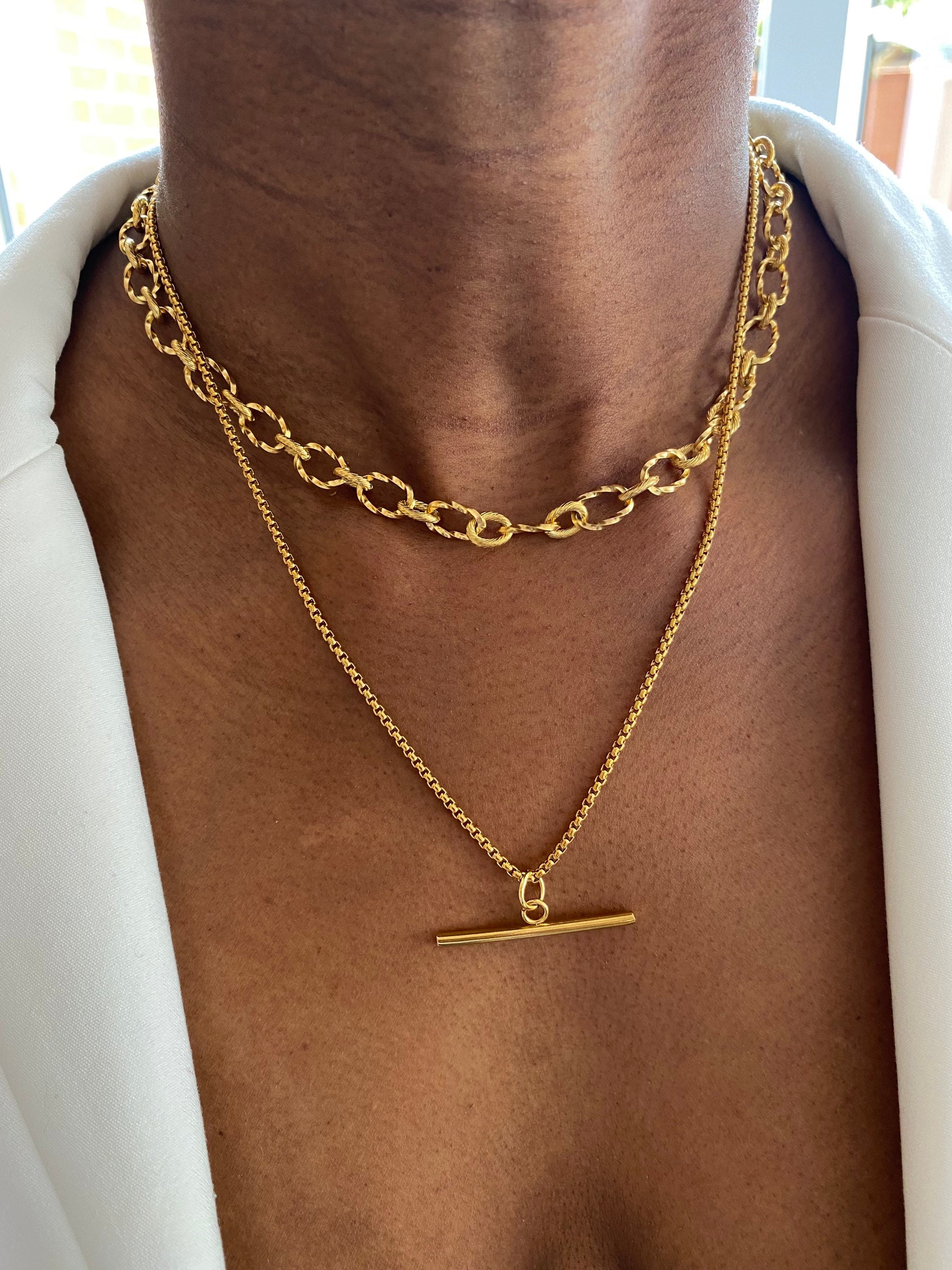 Toggle Bar Pendant Chain Necklace T Bar Stacking 2 Layer - Etsy UK