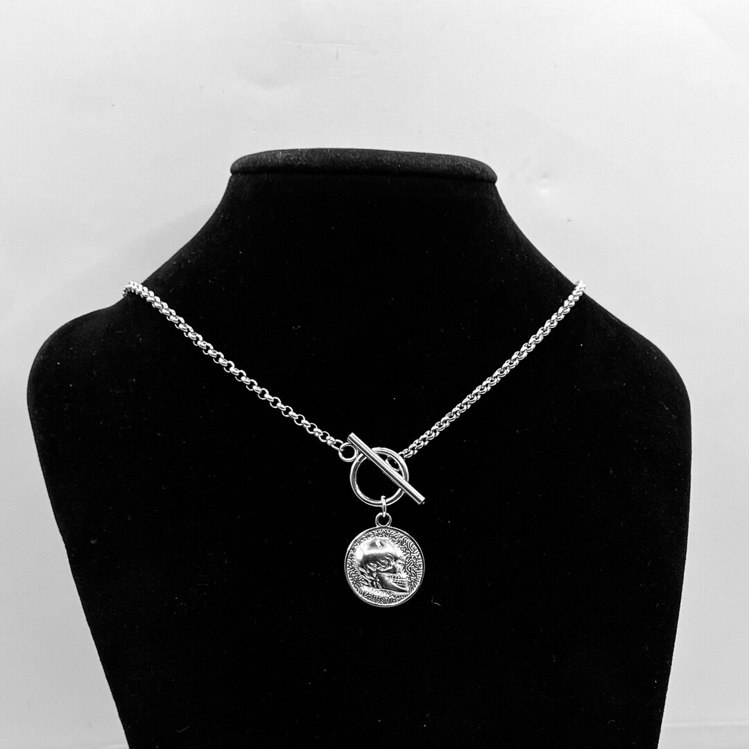Skull Toggle Choker Necklace, Statement T-bar Necklace, Toggle Necklace ...