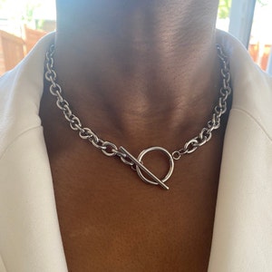 Silver Toggle Bar Chunky Choker Necklace, Chunky T-bar Chain Link ...