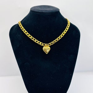 Chunky Gold Heart Necklace Stainless Steel Flat Curb Chain - Etsy