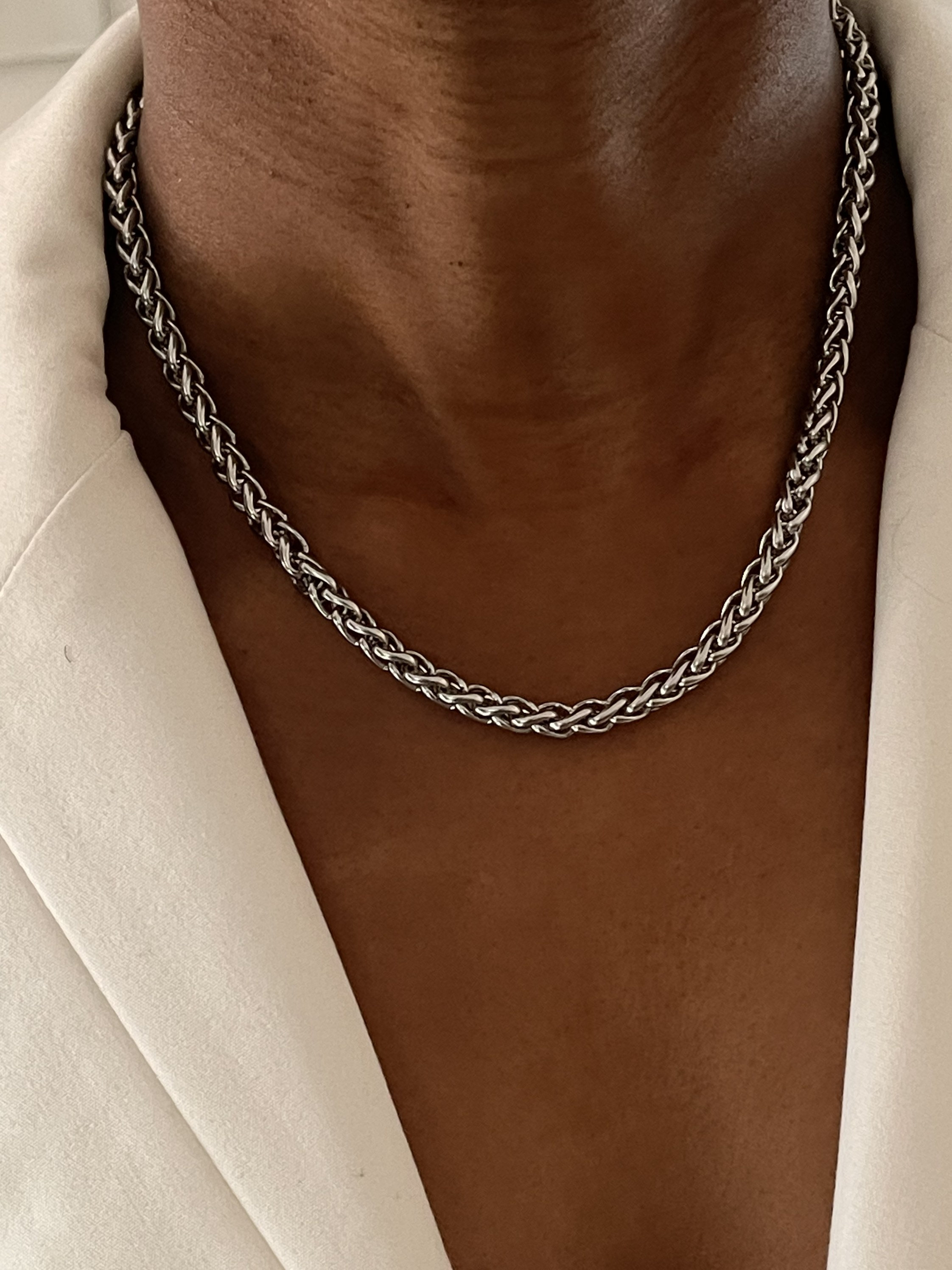 Braided Wheat Rope Chain Necklace Stainless Steel Men Spiga - Etsy UK