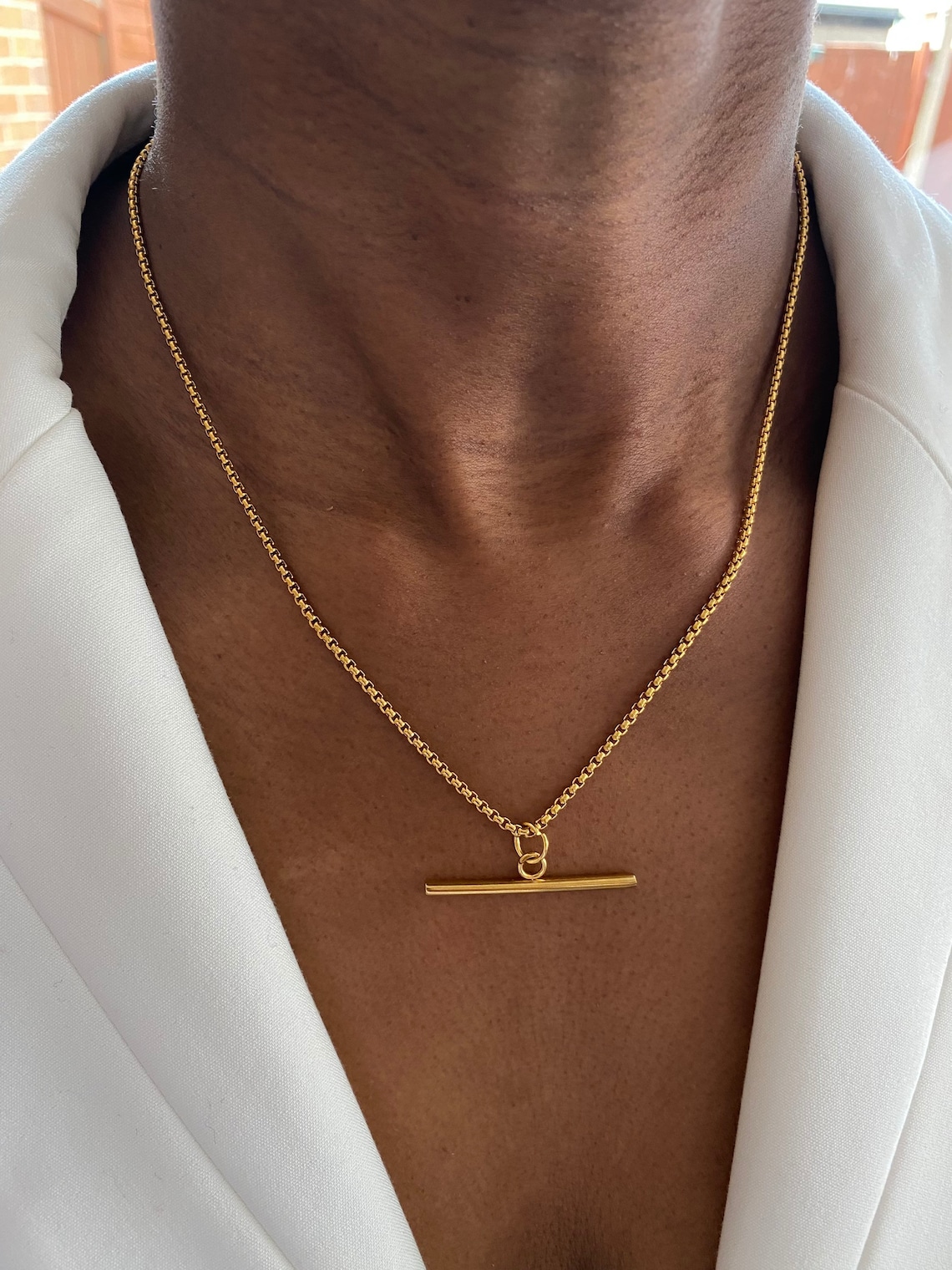 Gold T Bar Chain Necklace Gold Box Chain Toggle Bar Necklace - Etsy UK