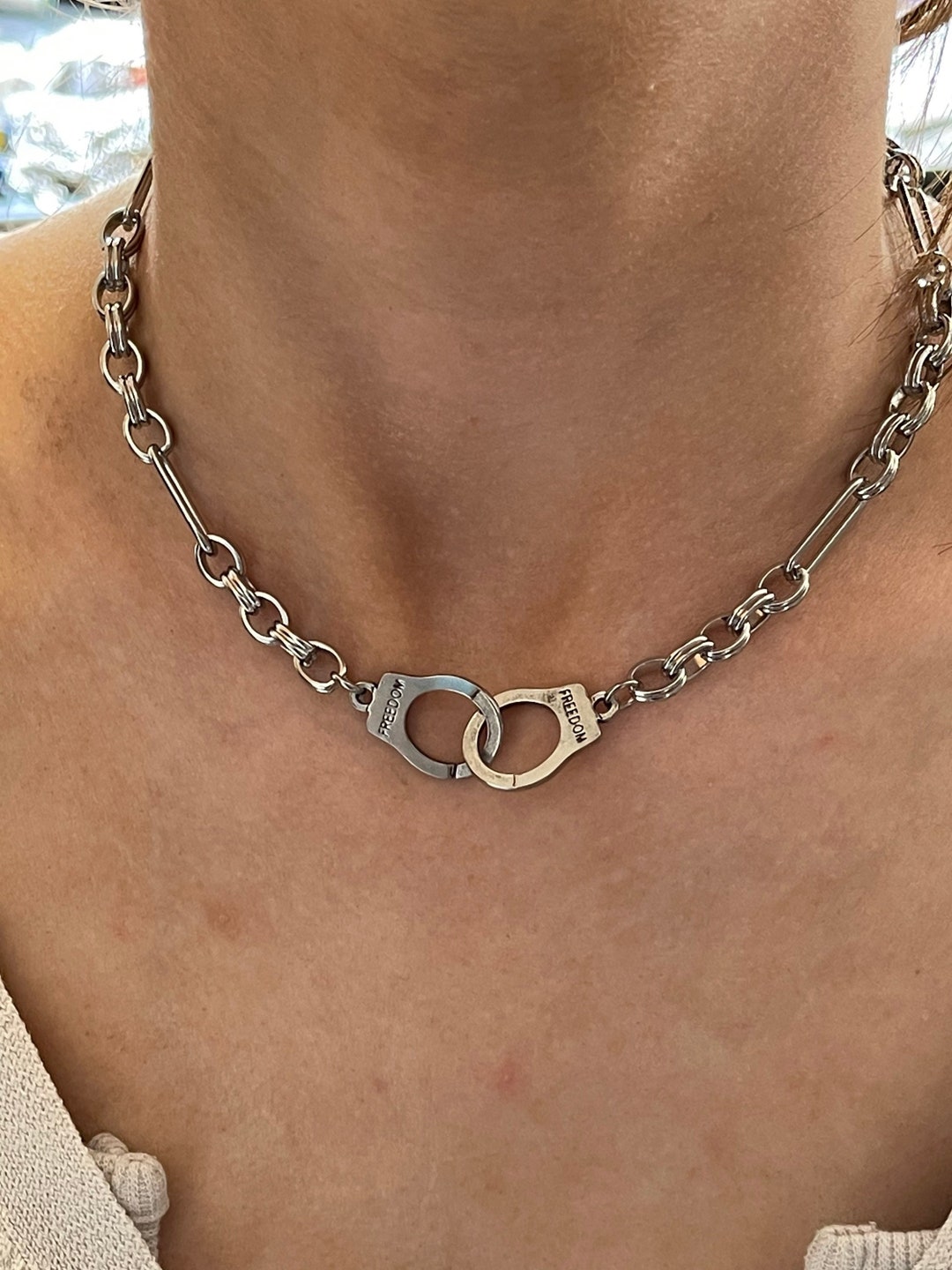 Handcuff Choker Chain Necklace Stainless Steel Handcuff - Etsy