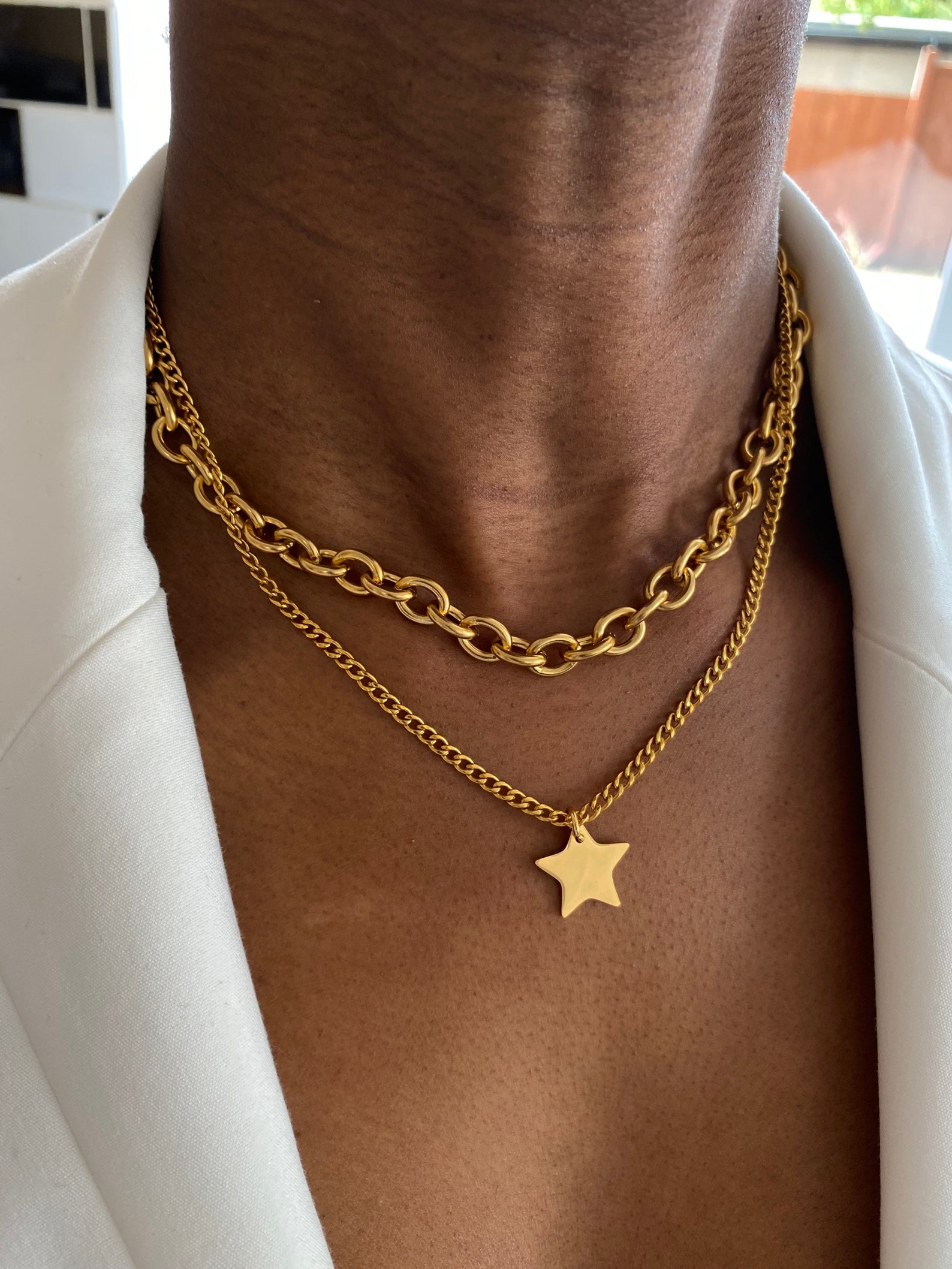 Chunky Star Chain Necklace Stainless Steel Layered Choker | Etsy