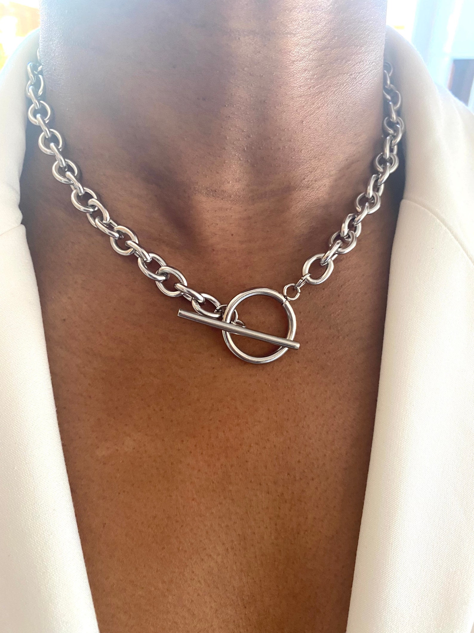 Silver Toggle Bar Chunky Choker Necklace Chunky T Bar Chain Etsy Canada