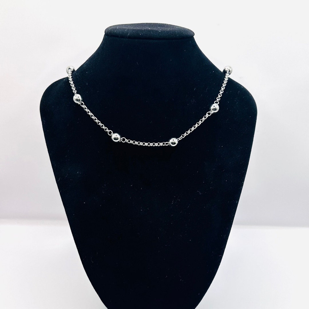 Silver Satellite Bead Chain Necklace, Stainless Steel Bead Ball ...