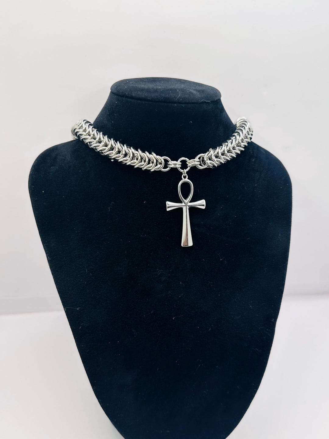 Ankh Cross Pendant Box Weave Chainmail Choker Necklace, Egyptian ...