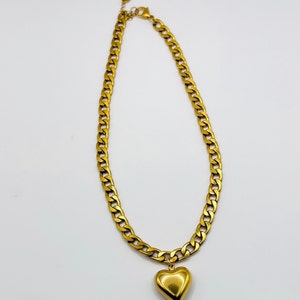 Chunky Gold Heart Necklace Stainless Steel Flat Curb Chain - Etsy