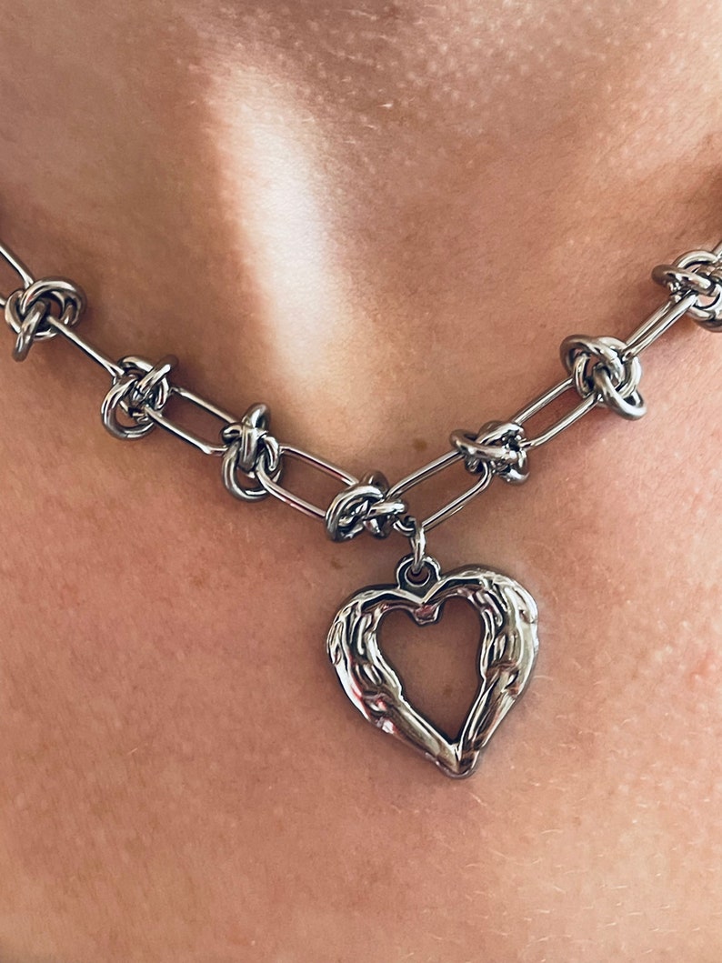Stainless Steel Barbed Wire Wings Necklace Silver Choker Etsy