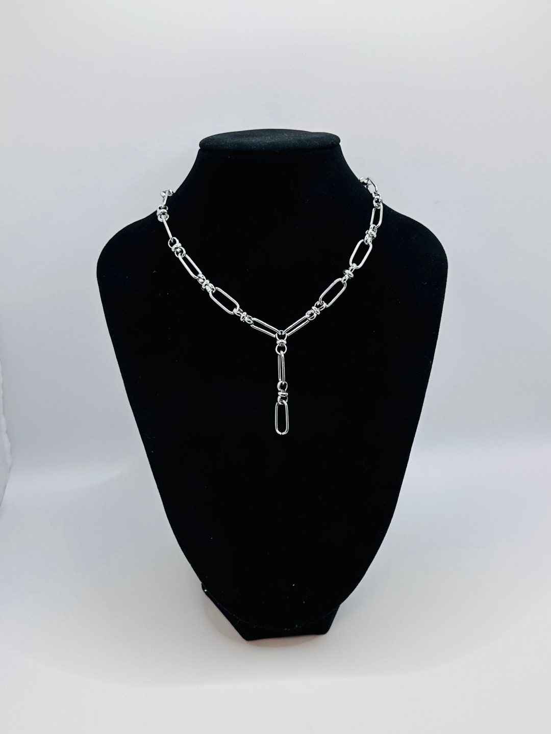 Y Chain Drop Necklace Lariat Steel Silver Choker Necklace - Etsy