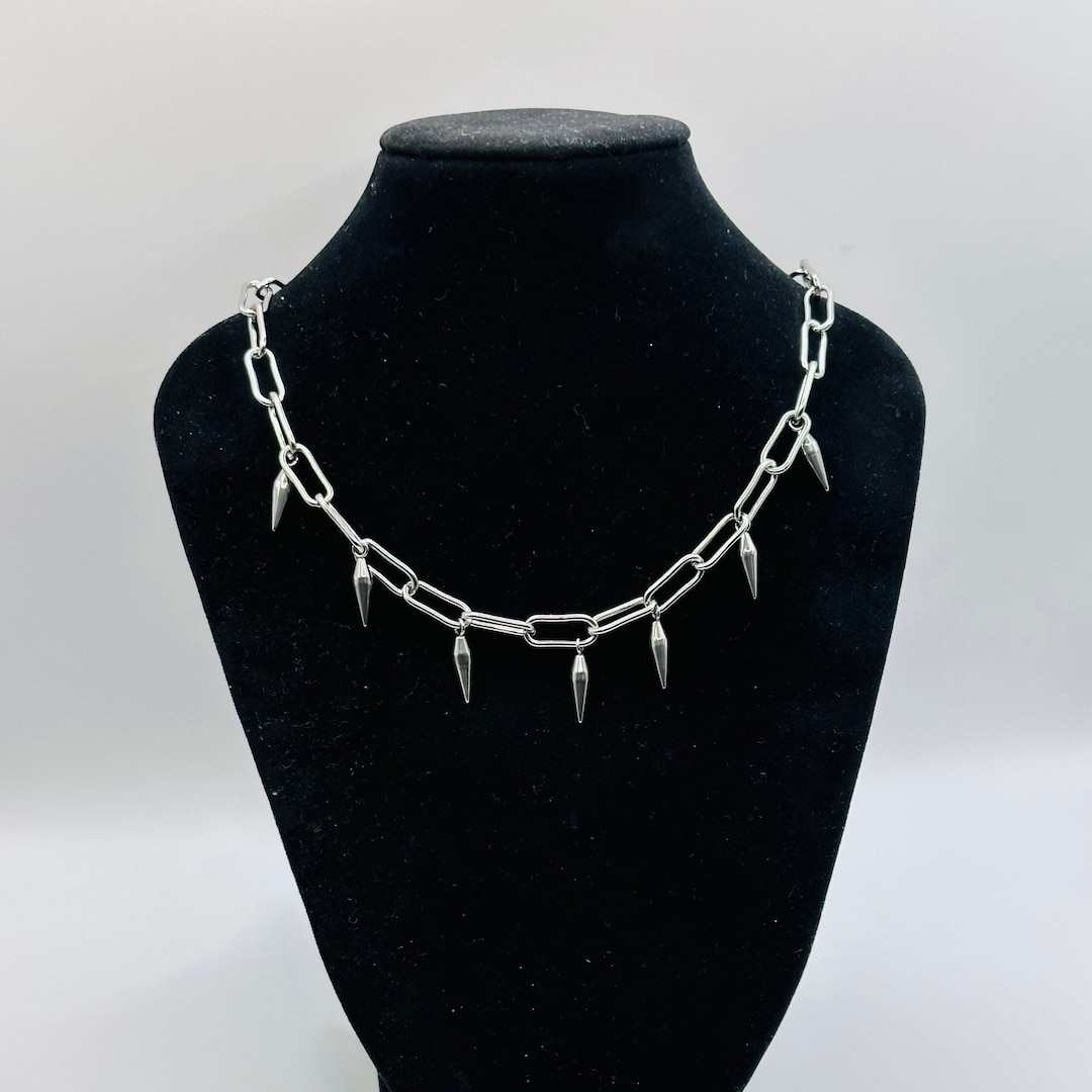 Gothic Spike Chain Necklace, Stainless Steel Paperclip Spike Necklace ...