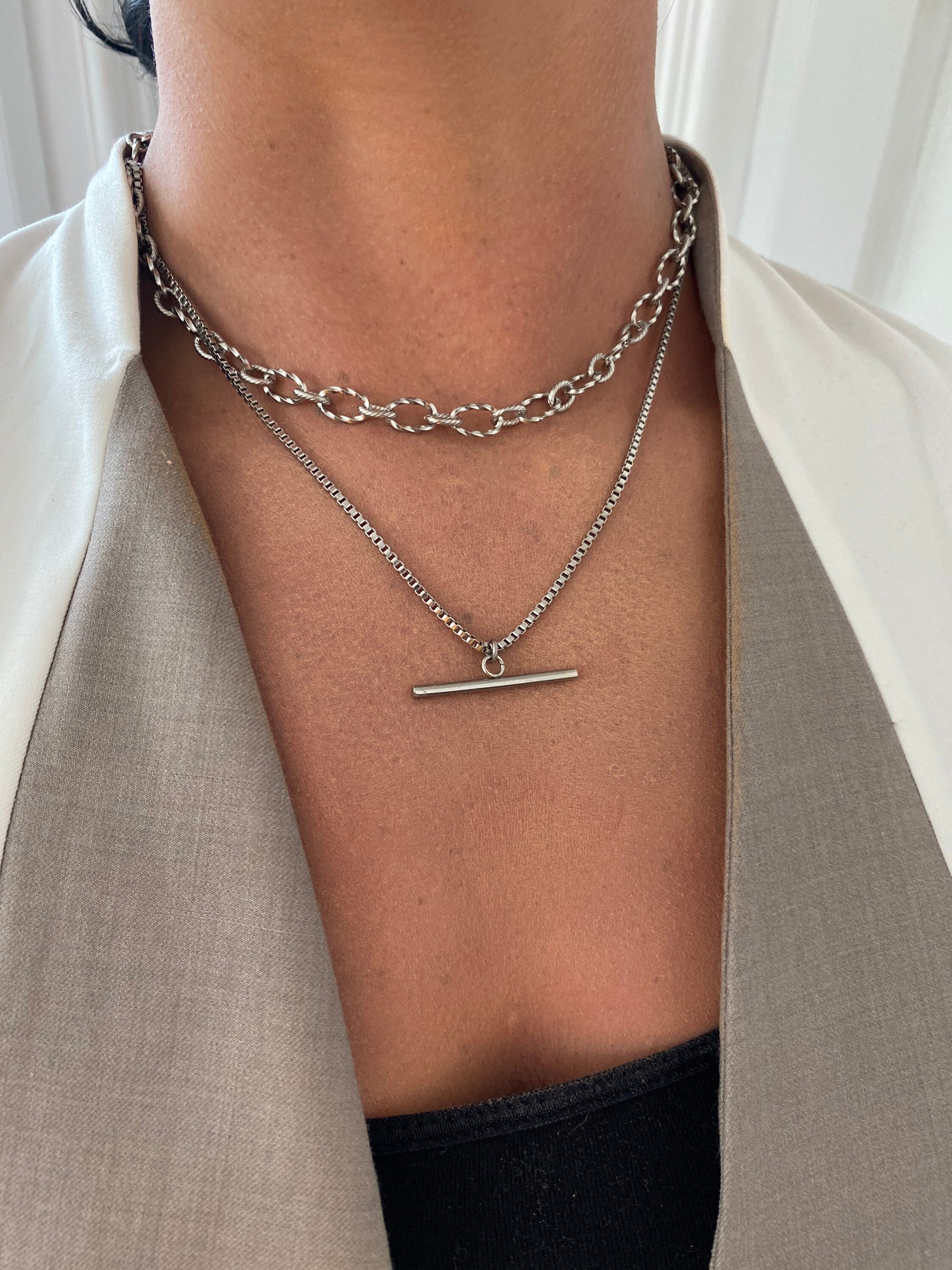Toggle Bar Pendant Chain Necklace T Bar Stacking 2 Layer - Etsy UK