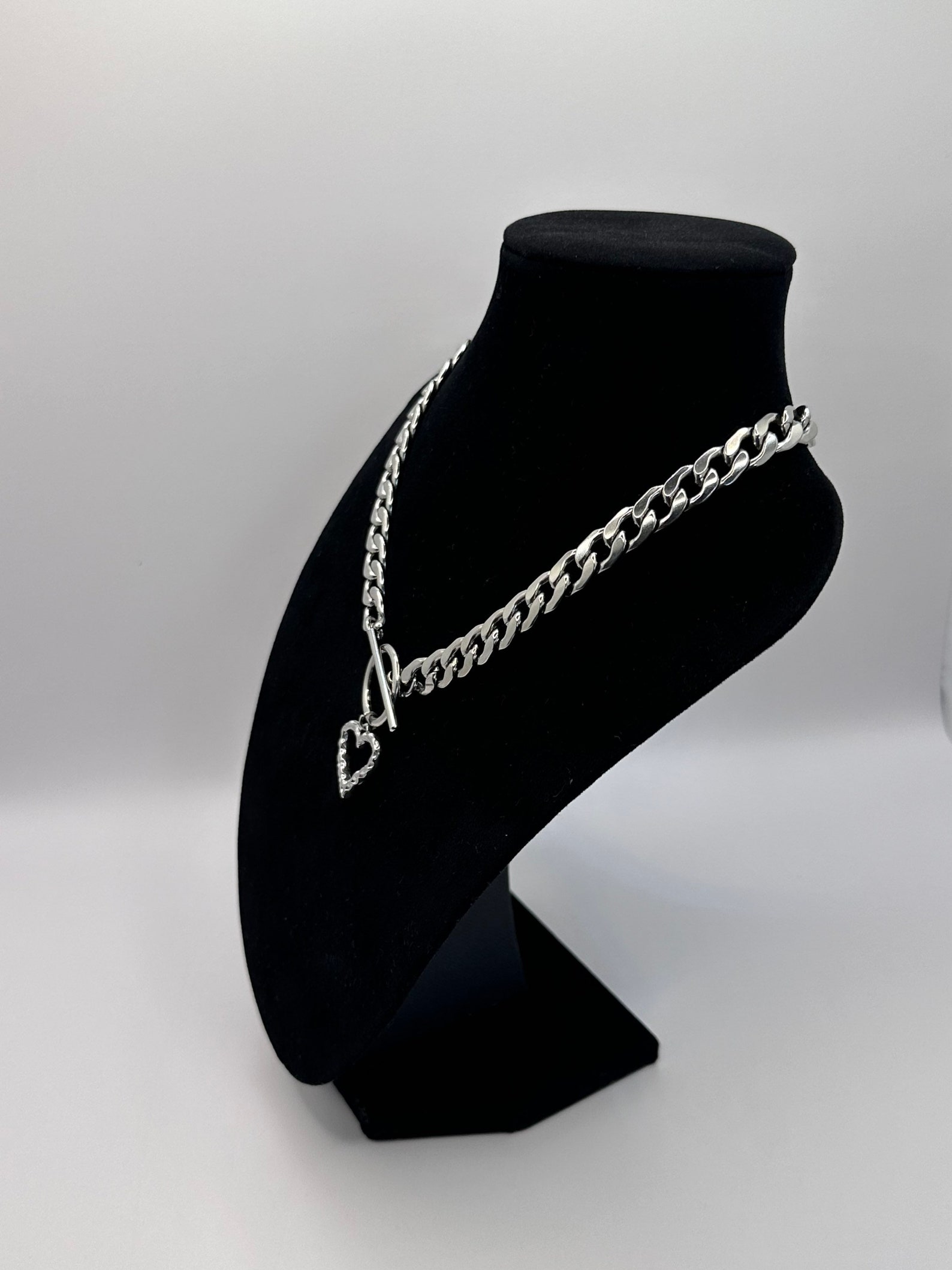 Big Curb Chain Toggle Heart Necklace Hammered Heart Pendant - Etsy