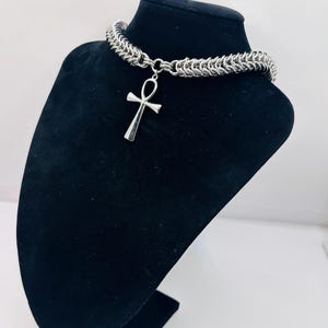Ankh Cross Pendant Box Weave Chainmail Choker Necklace, Egyptian ...