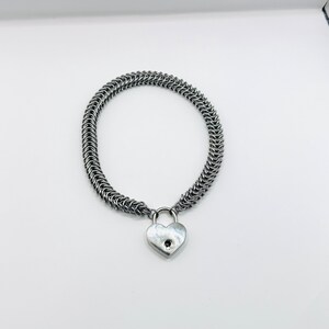 Box Chainmail Heart Padlock Choker Necklace, Box Chain Heart Pendant ...