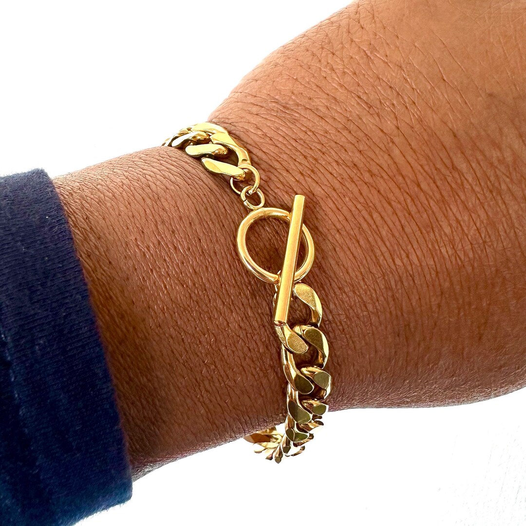 Gold Toggle Curb Bracelet, Toogle Clasp Bracelet, Men Stainless Steel ...