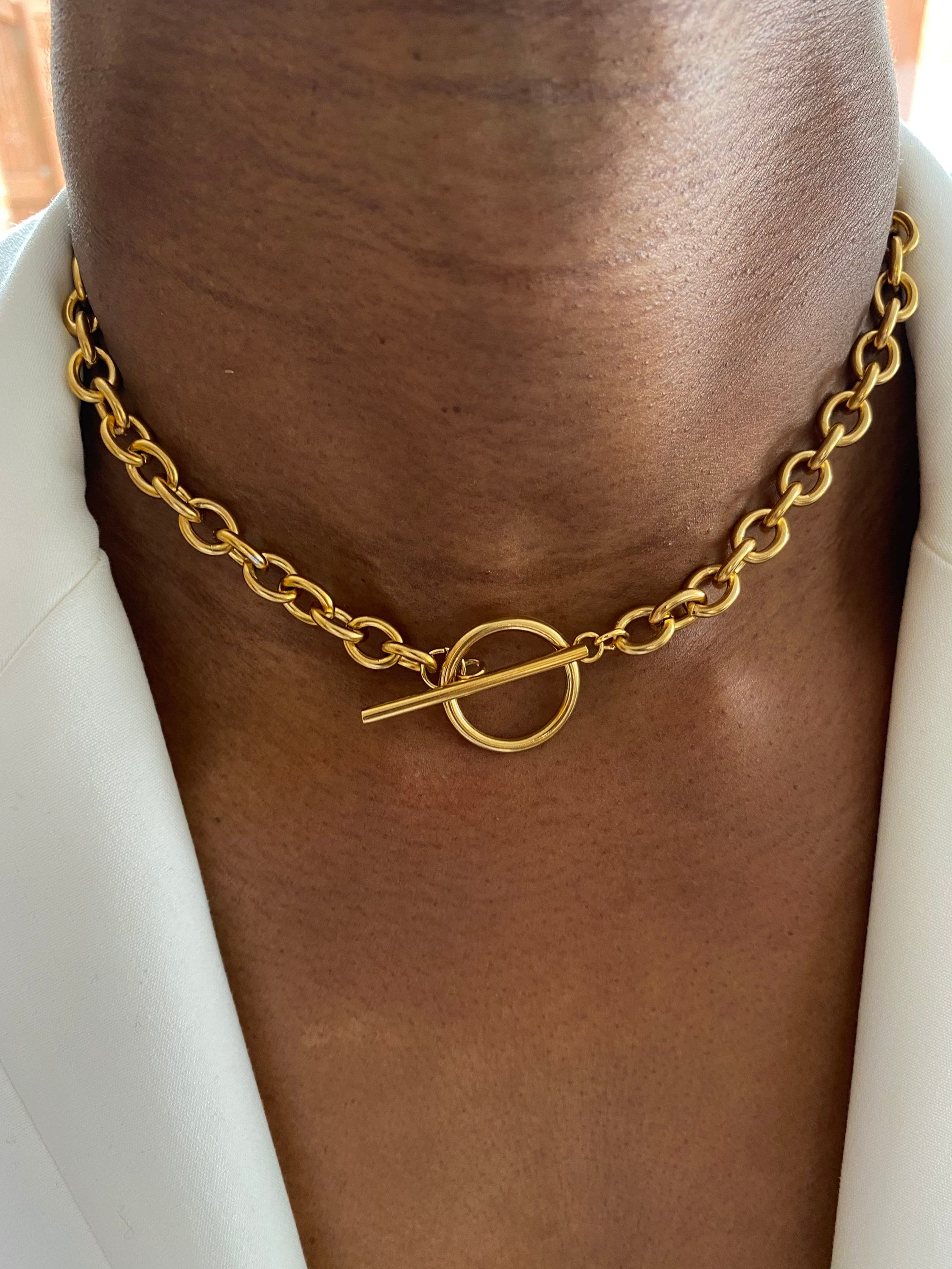 Silver Toggle Bar Chunky Choker Necklace Chunky T Bar Chain Etsy