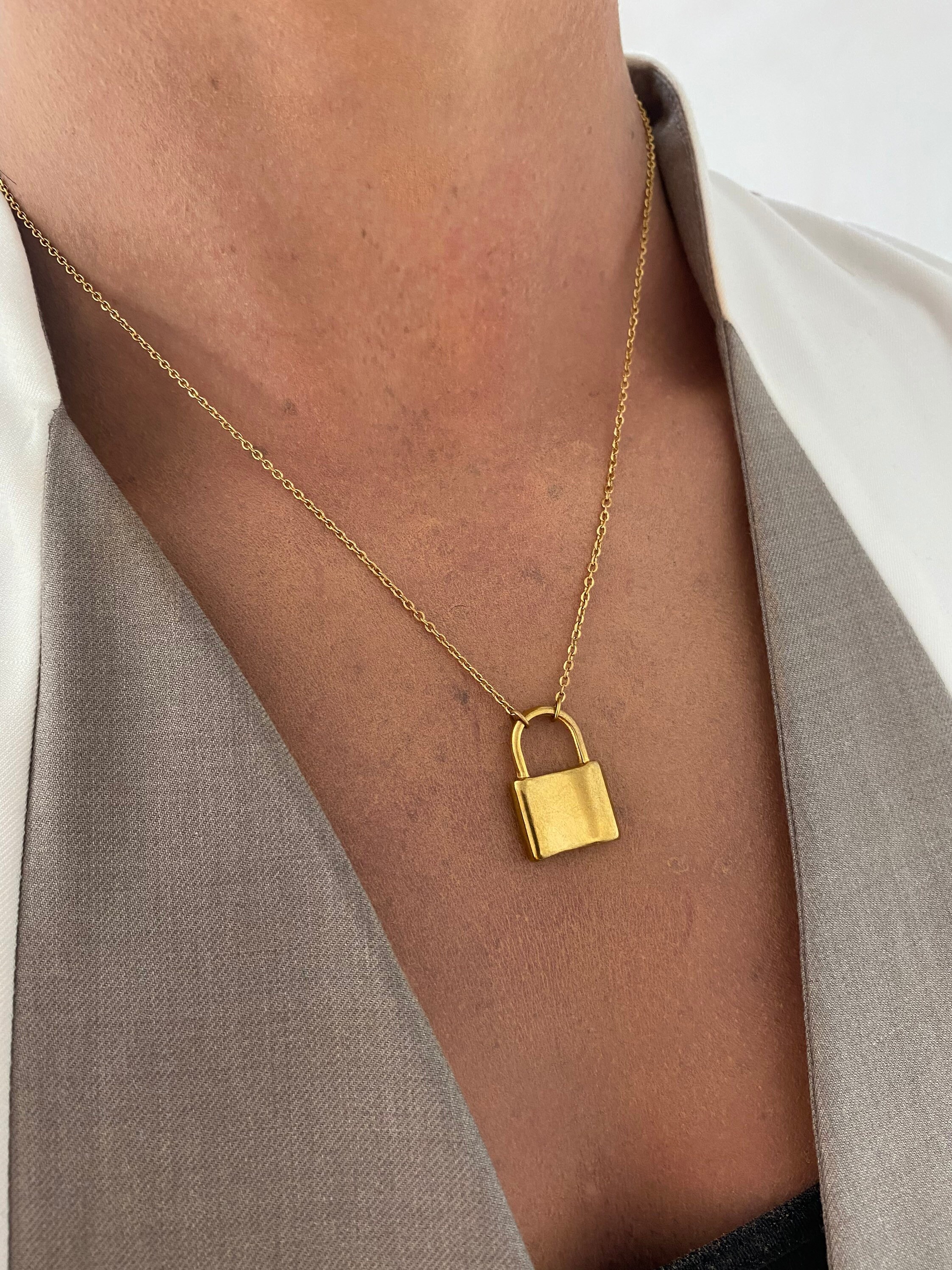 Gold Padlock Chain Necklace Stainless Steel Silver Love Lock | Etsy