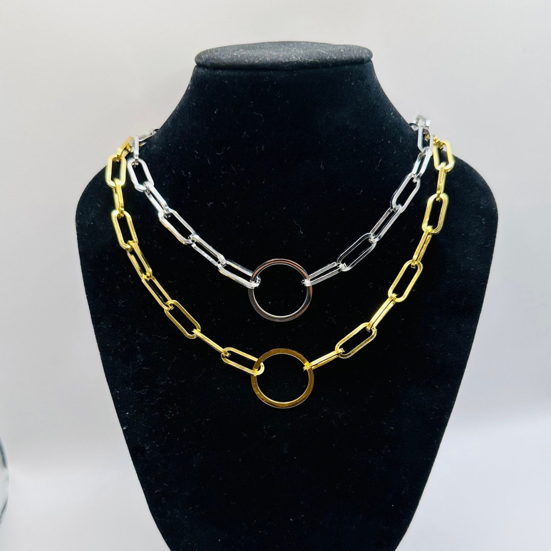 Round Circle Choker Necklace, O Ring Paperclip Chunky Choker Necklace ...