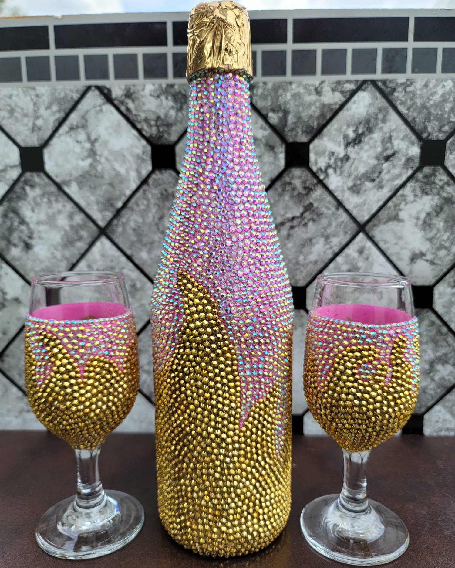 Complete Bling Rhinestone Bottle and Glassware Set - Etsy