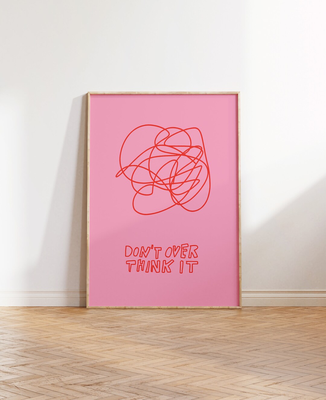 DON'T OVER THINK It Poster Printable Hand-drawn Wall Art Pink and Red ...