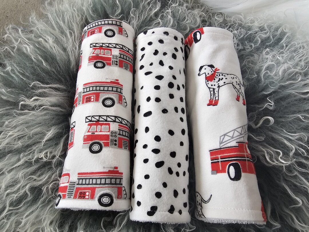 Firetruck Burp Cloth Set, Baby Fire Trucks, Dalmatian Dog, Firetruck ...