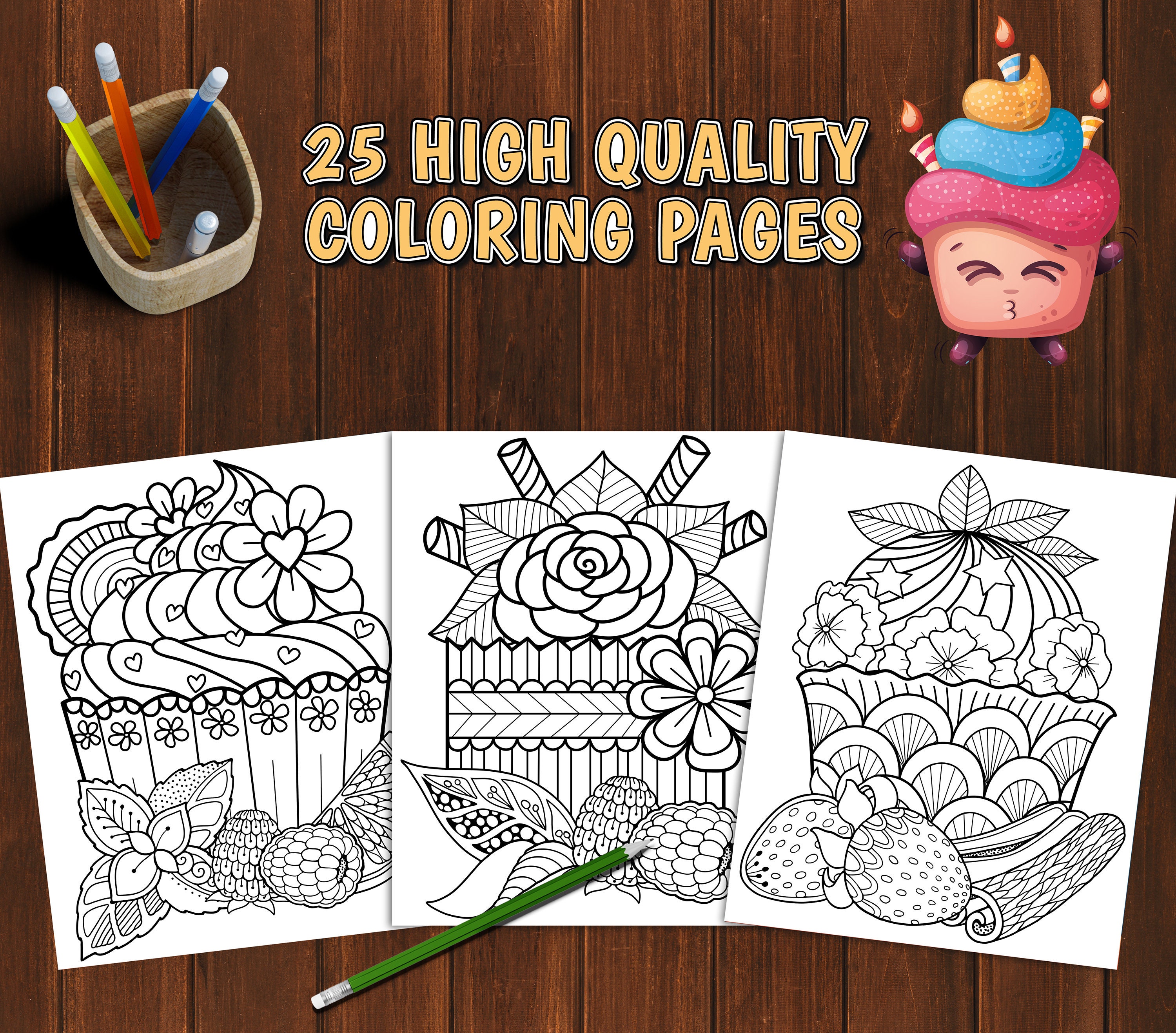 Printable Delicious Dessert Coloring Book 25 PDF Coloring Pages 8.5 X ...