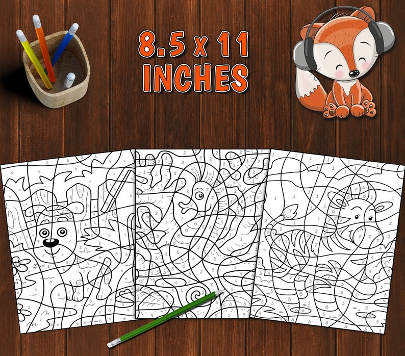 Printable Color by Numbers Coloring Book | 35 PDF Coloring Pages | 8.5 ...