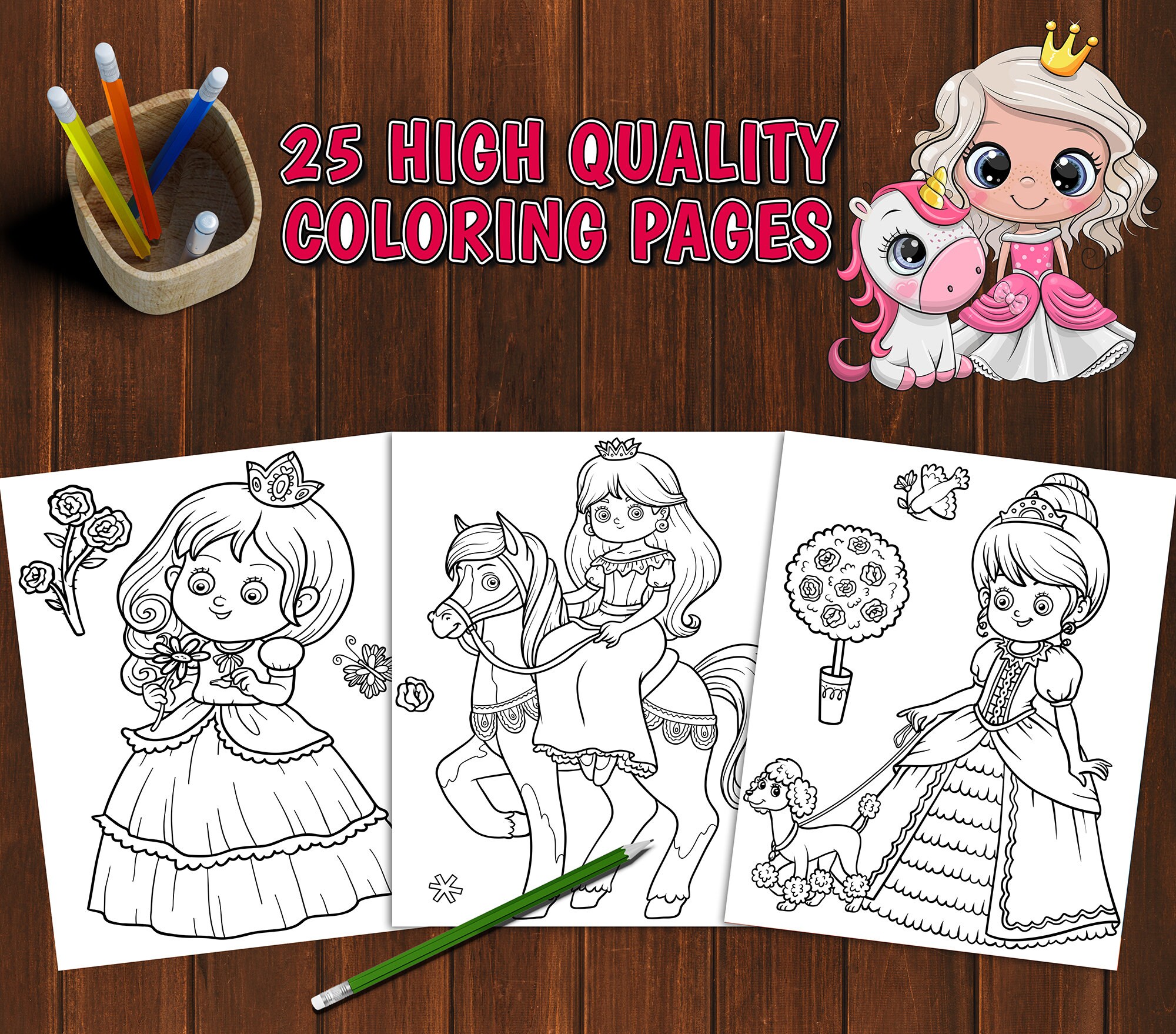 Printable Fairy & Princess Coloring Book for Kids 25 PDF Coloring Pages ...