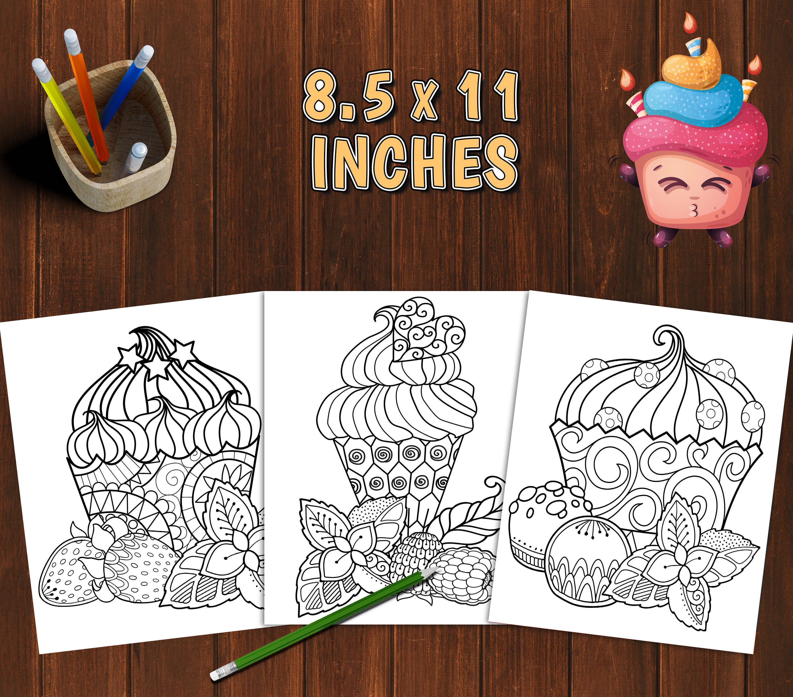 Printable Delicious Dessert Coloring Book | 25 PDF Coloring Pages | 8.5 ...