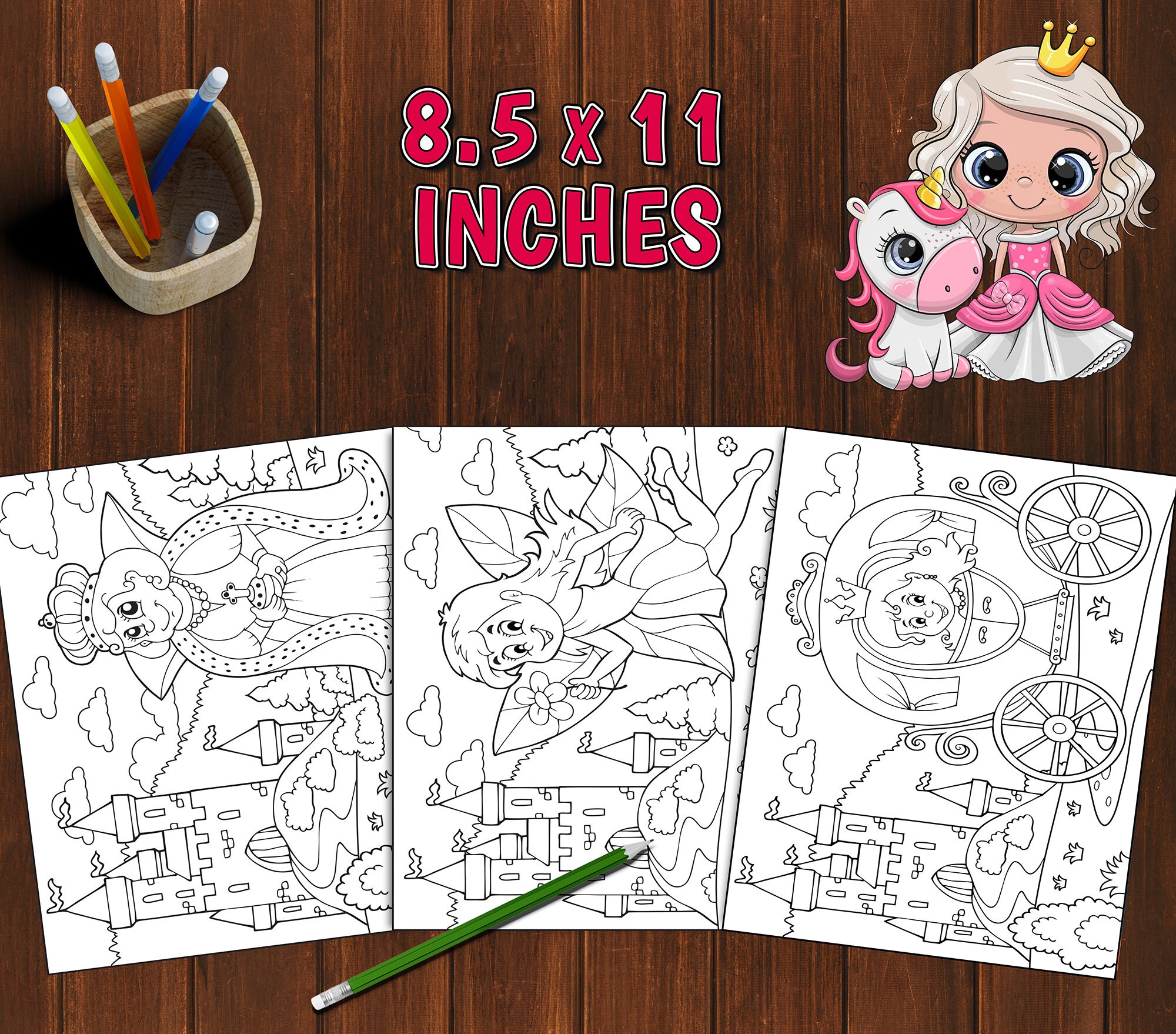 Printable Fairy & Princess Coloring Book for Kids 25 PDF Coloring Pages ...